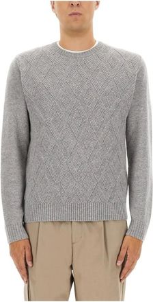 Herno Pull col rond en maille diamant - Homme - Pulls - Gris - Taille: 2XL