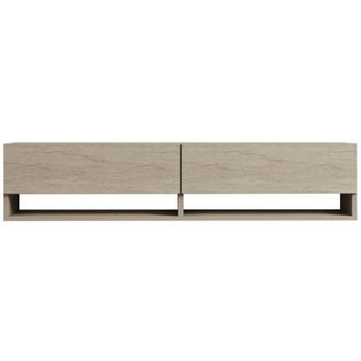 Calicosy Calicosy - Meuble tv suspendu 2 portes abattantes d&eacute;cor travertin L141 cm - arges