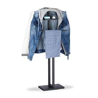 Relaxdays Stummer Diener, Herrendiener, Kleiderbutler, mit Kleiderb&uuml;gel und Hosenstange, HxBxT 112x52,5x20 cm, schwarz