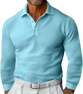 Generic Chemise décontractée pour homme 2025 Nouvelles chemises Hauts décontractés à manches longues à revers boutonné Haut à manches longues pour homme, bleu