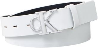Calvin Klein Ceinture Femme Monogram Plaque Buckle 3,0 cm Cuir, Blanc (Lily White), 105 cm