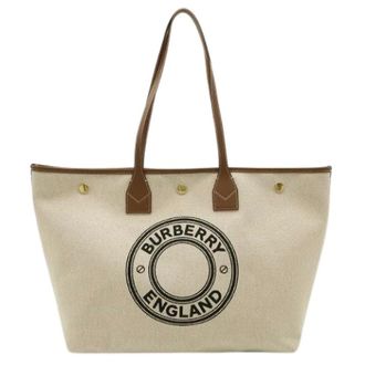 Burberry Sac cabas Pre-owned en toile et cuir avec logo rond - Femme - Pre-owned - Beige - Taille: ONE Size