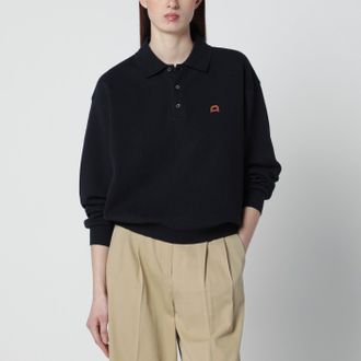 Dunst Marineblaues Poloshirt mit Lederlogo