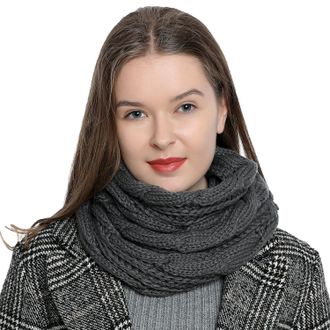 DonDon Loop Schal Damen Winter Schlauchschal Winterschal Wollschal warm und weich grau