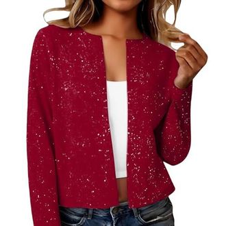 Generic Cardigan &agrave; paillettes &agrave; manches longues ouvert sur le devant - Manteaux courts scintillants &agrave; paillettes brillantes et d&eacute;contract&eacute;es - Cardigan de bal