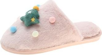 Generic Pantoufles de Noël pour femme | Pantoufles de Noël pour femme | Sliders à semelle plate | Sliders fantaisie | Slides festives en peluche | Mules amusa
