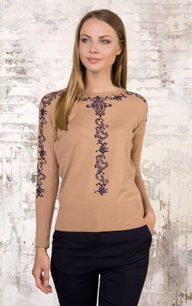 Passioni Strickpullover mit dekorativem Print und Strasssteinen