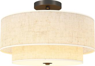 HOMCOM Deckenleuchte, Deckenlampe H&auml;ngend mit 3 x E14 Fassung, Runde Deckenbeleuchtung mit Lampenschirm aus Leinen f&uuml;r Schlafzimmer Wohnzimmer, exkl. Gl&uuml;hbir