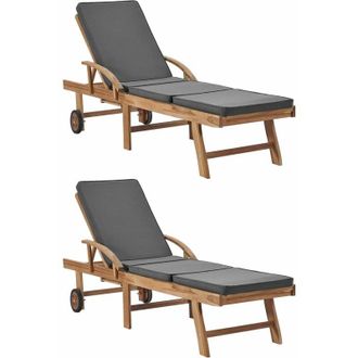 vidaXL Vidaxl - Sonnenliegen mit Auflagen 2 Stk. Massivholz Teak Dunkelgrau
