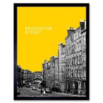 Wee Blue Coo Broughton Street Edinburgh Scotland Yellow Art Print Framed Wall Decor 9X7 inch Stra&szlig;e Schottland Gelb Wand Deko