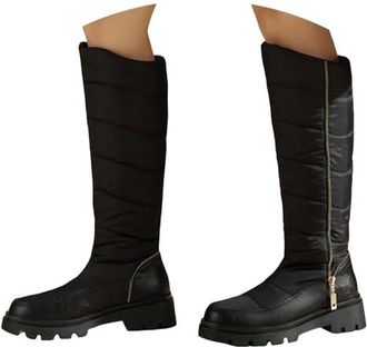 Generic Bottes mi-hautes pour femme - Pour lautomne et lhiver - Confortables - Talon bas - Bout carr&eacute; - Fermeture &eacute;clair lat&eacute;rale - Large mollet, 1 noir, 37.5