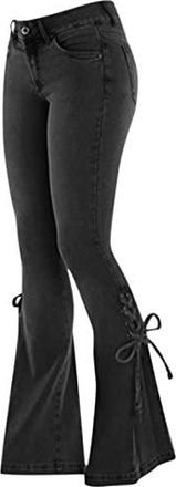 Generic Jean Femme Taille Elastique, Jean Femme Taille Haute Bootcut avec Poches Jeans Y2K Classique Pantalons en Denim Pantalon en Jean Large &Eacute;vas&eacute; Jambe Lar
