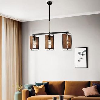 Opviq Elegant Metal Chandelier with Wooden Cap, Adjustable Height 61-86 cm, Antiquation & Black Finish, 3 x E27 Socket, Perfect for Modern Interiors