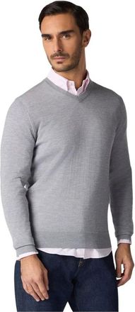Brooks Brothers Homme, Pulls, Gris, Taille: 2XL Pull Col V en Laine Mérinos