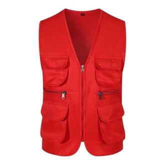 Generic Gilet cargo pour homme avec fermeture &eacute;clair int&eacute;grale et col en V, l&eacute;ger et respirant, sans manches, durable, couleur unie, gilet polyvalent et d&eacute;con