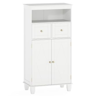 Giantex 108 cm Badezimmerschrank, freistehender Badschrank mit 2 Schubladen, Verstellbarer Ablage & offenem Regal, 56 x 30 cm Aufbewahrungsschrank f&uuml;r Waschra
