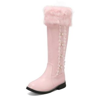 Generic Bottes de neige hautes dhiver pour femme avec dentelle perl&eacute;e et fermeture &eacute;clair lat&eacute;rale, rose, 38.5 EU