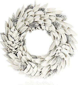 Com-Four Couronne de Porte pour No&euml;l - Couronne de lAvent Blanche &agrave; Feuilles et C&ocirc;nes - Decoration de Table pour No&euml;l