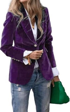 ORANDESIGNE Blazer en Velours pour Femme &agrave; Manches Longues OL Bureau Affaires Jackets &Eacute;l&eacute;gant Blouson Revers avec Bouton Vintage Manteau B Violet M