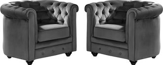 Vente-Unique Sessel 2er-Set - Samt - Anthrazit - Chesterfield