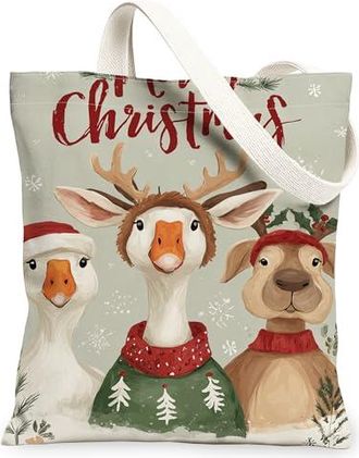 Generic Sacs fourre-tout r&eacute;utilisables en toile avec motif animal de No&euml;l, motif animal sauvage, confortable, rustique, l&eacute;ger et lavable, vert, 13x15 Inch