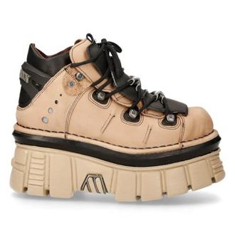 New Rock Bottines Gothiques &agrave; Plateforme en Cuir Beige M-106-S40