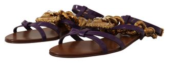 Dolce & Gabbana Womens Purple Leather Devotion Flats Sandals Shoes