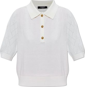 Balmain Femme, Pulls, Beige, Taille: 40 FR Polo Tricot&eacute; &agrave; 3 Boutons