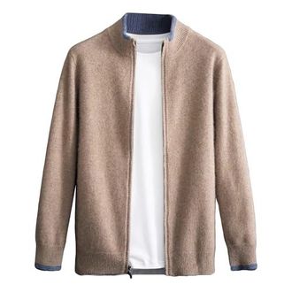 Generic Manteaux dhiver en tricot &agrave; col montant pour homme - Pull en cachemire uni - Fermeture &eacute;clair - Cardigan d&eacute;contract&eacute; et chaud, camel, M