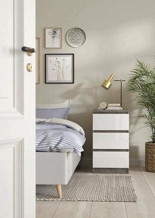 Dmora Kommode Ameline, Mehrzweckkommode, Schlafzimmerkommode, Schrank mit Schubladen, 50x40 h70 cm, Zement und Weiß