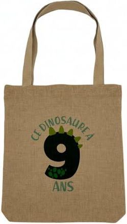 Fabulous Sac Shopping Tote Bag Aspect Lin - Ce Dinosaure &Agrave; 9 Ans Anniversaire Celebration Enfant Cadeau - Sac de Courses Toile Epaisse 360g Beige Naturel Cabas