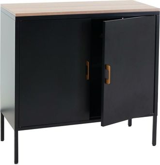 Hhg Neuwertig] Kommode HHG 926, Sideboard Schrank Anrichte, 2 Türen Metall 90x90x40cm, Melamin beschichtet schwarz