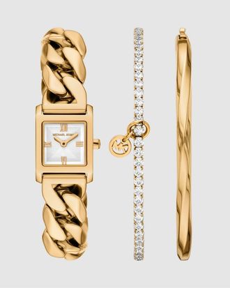 Michael Kors Georgie Zweizeiger-Uhr und Armband-Set aus goldfarbenem Edelstahl