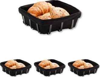 KESPER | Brot- und Obstkorb, Material: Stoff, Metall, Ma&szlig;e: 22 x 22 x 9,5 cm, Farbe: Schwarz | 90885 (Packung mit 4)