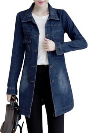 Generic Veste en jean vieilli r&eacute;tro &agrave; manches longues pour femme, v&ecirc;tement dext&eacute;rieur d&eacute;contract&eacute; pour le printemps et lautomne, noir fonc&eacute;, 5XL