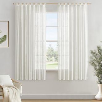 Miulee 2 Pi&egrave;ce Rideaux Voilages de Fen&ecirc;tre Effet Lin Semi-Transparent Draperie avec Passants Voile Int&eacute;rieur Lin Imitation Elegant pour Chambre Salon Maison 