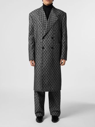 Philipp Plein Manteau crois&eacute; au genou en coton avec monogramme