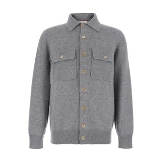 Brunello Cucinelli Kaschmir-Strickjacke im Hemdenstil mit Brusttaschen - - Knitwear - Herren - Grau - L