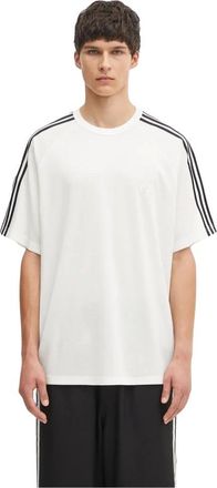Yohji Yamamoto Homme, Tops, Blanc, Taille: 2XL Tee Manches Courtes 3-Stripes
