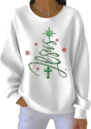 Generic Casual Faith Sweat-shirt de Noël pour femme Jésus Arbre de Noël Sweatshirt Christian Top Pulls, blanc, 3XL