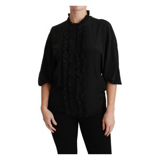 Dolce & Gabbana Luxuri&ouml;se Schwarze Seidenbluse mit Kurzen &Auml;rmeln - - Blouses & Shirts - Damen - Schwarzk - 2XS