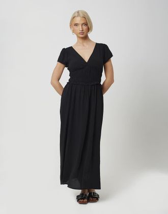 Brave Soul Robe longue fronc&eacute;e &agrave; manches courtes - Noir