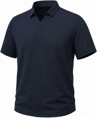 AlltheMen Poloshirt Herren Waffelstruktur Poloshirt mit V-Ausschnitt Reverskragen Kurzarm