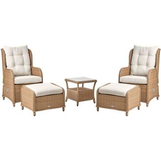 Beliani Salon de Jardin en Faux Rotin 2 Places avec Fauteuils Tabourets et Table Marron Ponza
