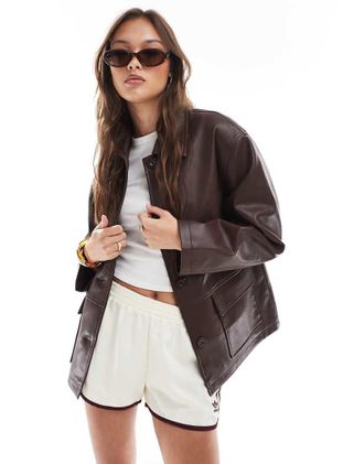 Asos Blouson Harrington imitation cuir - Chocolat-Marron