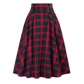 Generic Winterrock Damen Kurz Vintage Hohe Taille Rock Damen Stylisch A-Linie Winterrock Damen Knielang Warm Plaid Wool Skirts Elastische Taille Wollrock Dame