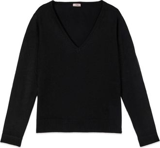 Oltre Femme, Pulls, Noir, Taille: 42 FR Pull en maille &agrave; col V en m&eacute;lange de viscose