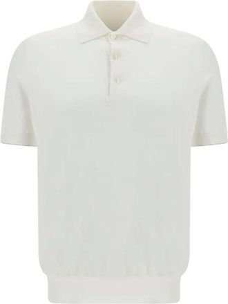 Brunello Cucinelli Homme, Tops, Blanc, Taille: M Polo en coton avec boutons orn&eacute;s de bijoux
