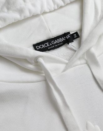 Dolce & Gabbana White Cotton Hooded Pullover Sweatshirt Men Clothing