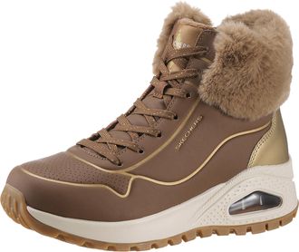 Skechers Keilsneaker SKECHERS UNO RUGGED, Damen, Gr. 35, bunt (braun, goldfarben), Lederimitat, metallic, Schuhe, Sneaker, Keilsneaker, Winterboots mit hochwer